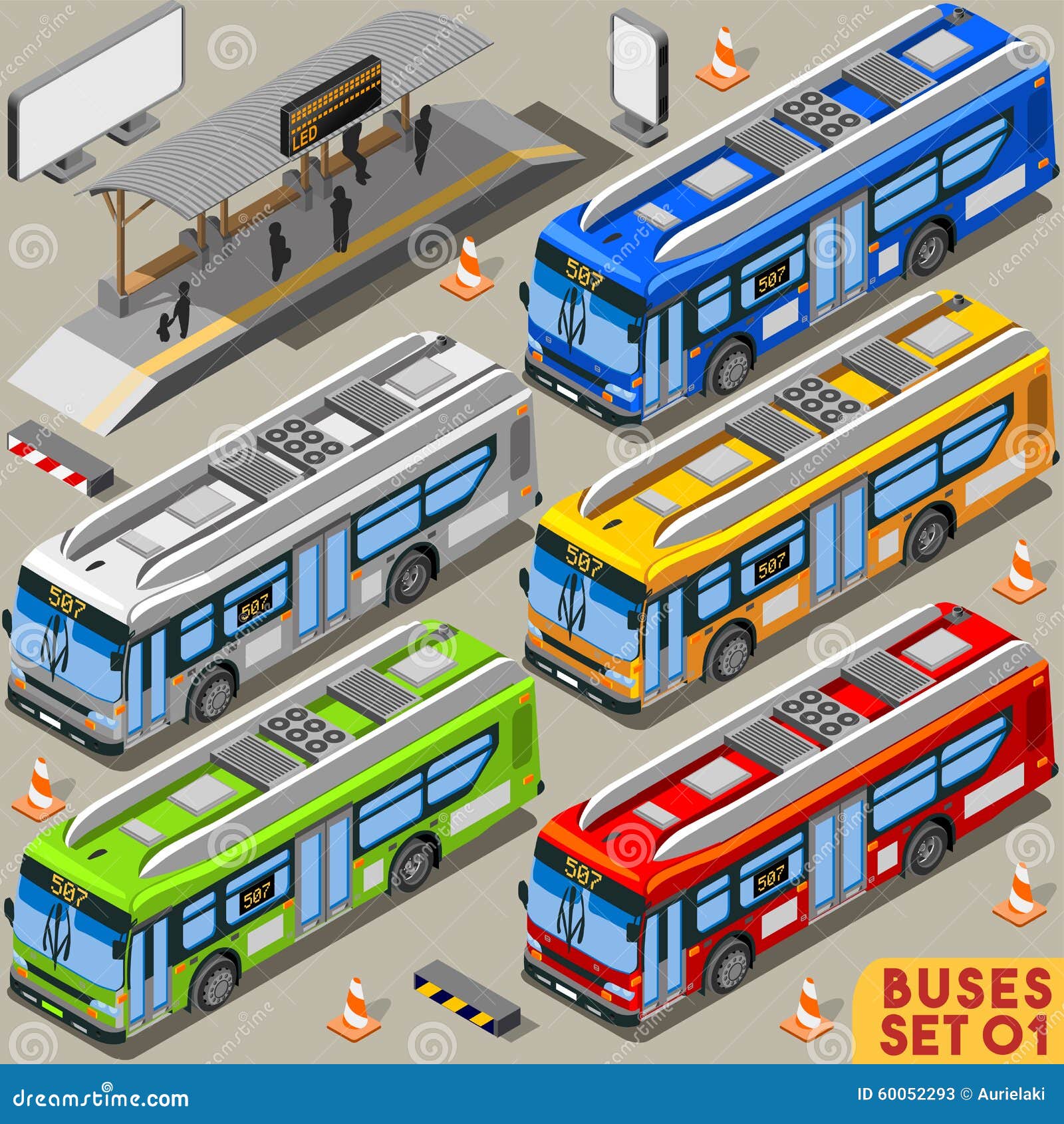 Bus Stellte Fahrzeug 01 Isometrisch Ein Vektor Abbildung - Illustration ...