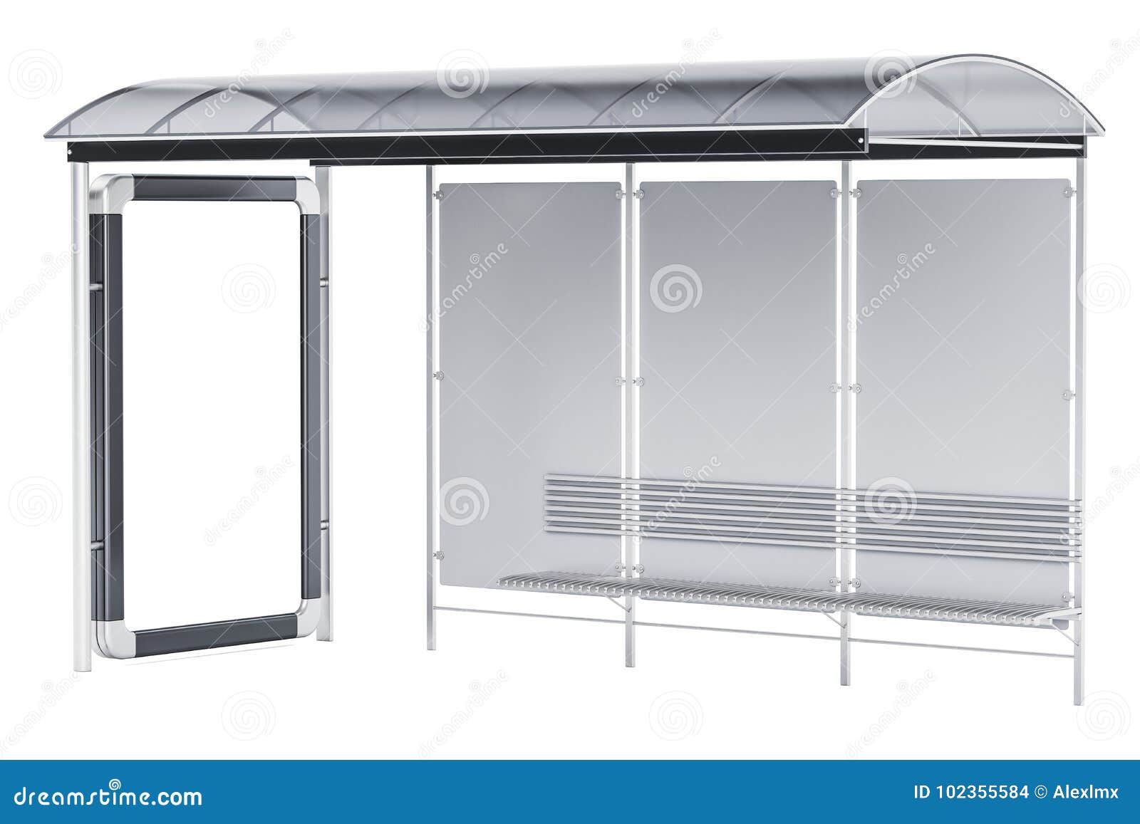 Bus Stop with Advertising Panel, 3D Rendering Stock Illustration ...
