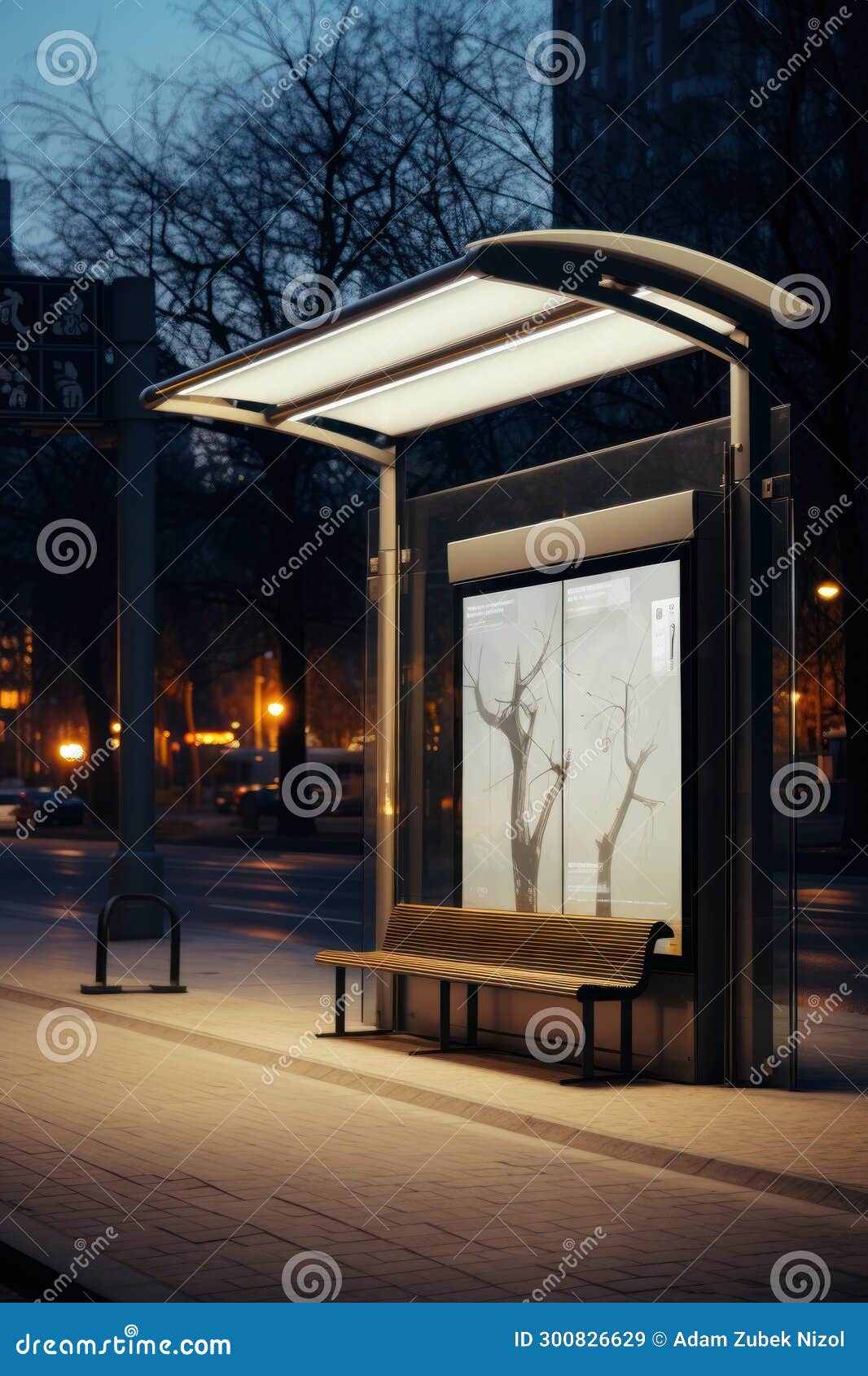 A Bus Stop with a Bench and a Sign Stock Illustration - Illustration of ...