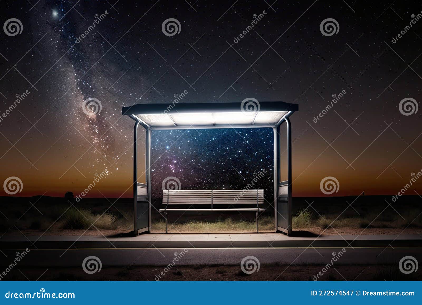 Bus Stop Bench, with View of the Night Sky, and Stars Shining Above ...