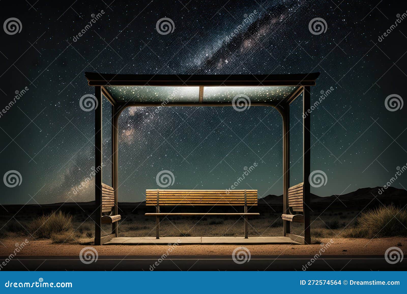 Bus Stop Bench, with View of the Night Sky, and Stars Shining Above ...