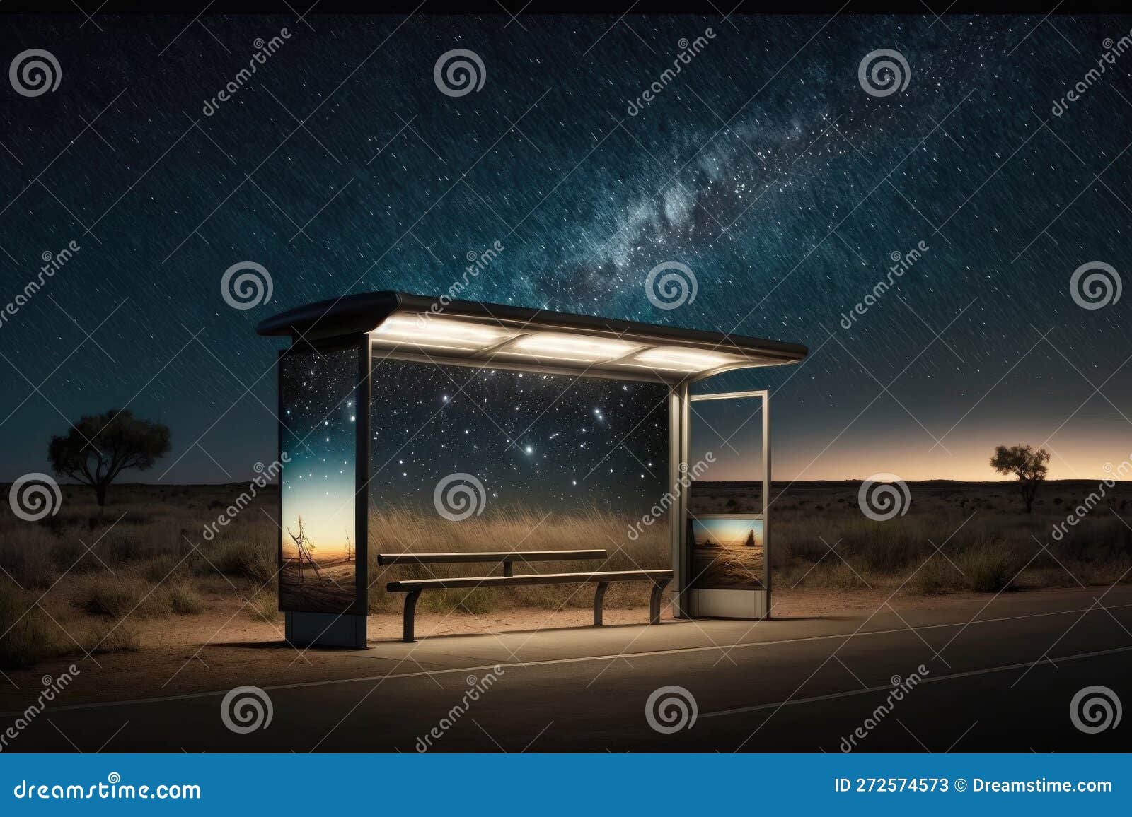 Bus Stop Bench, with View of the Night Sky, and Stars Shining Above ...