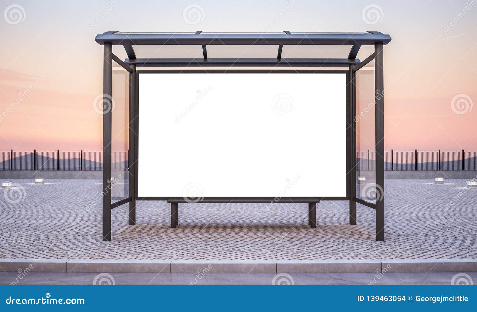 Bus Stop with Big Horizontal Advertisement Stock Illustration ...