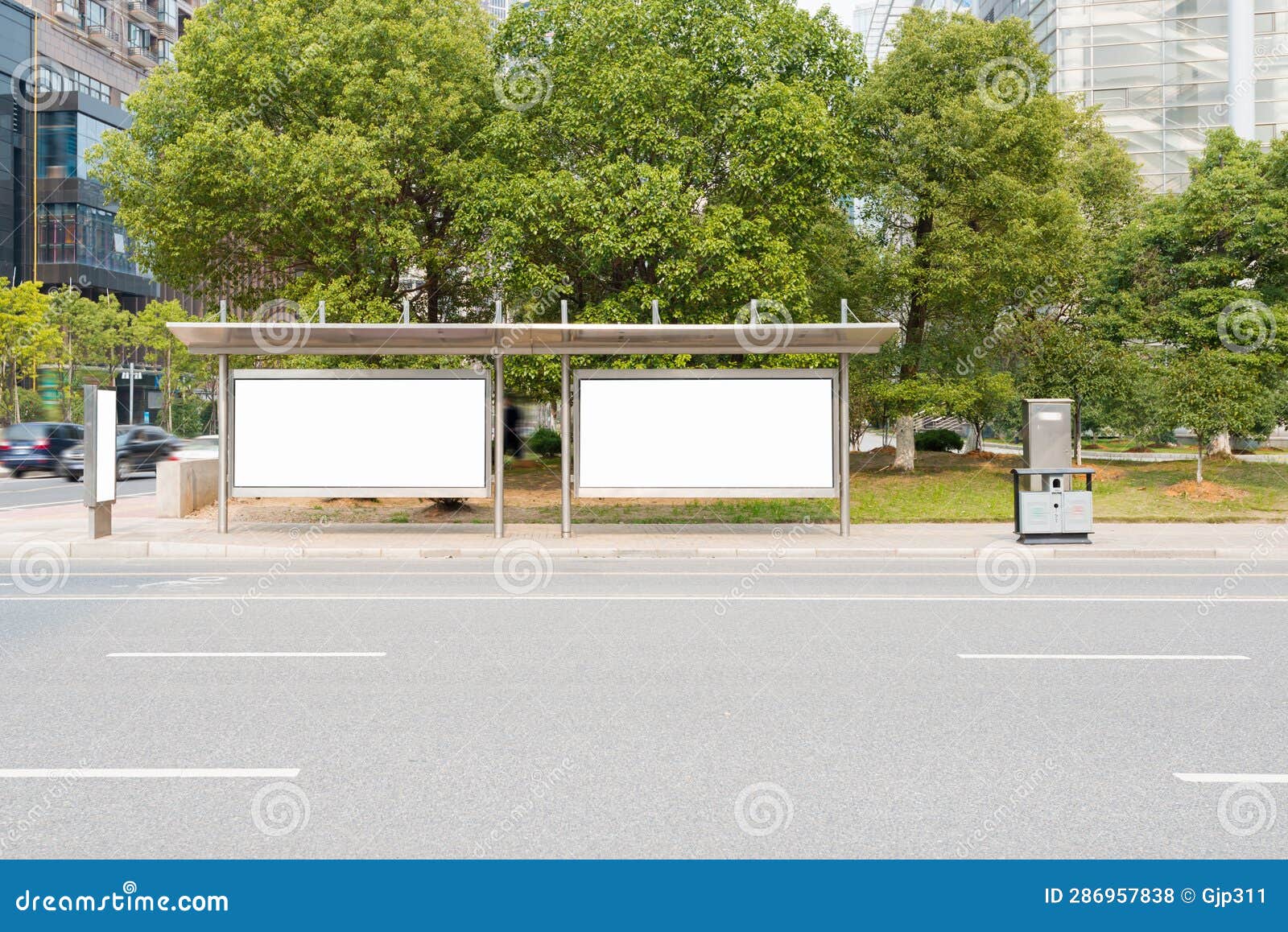 Bus stop billboard stock photo. Image of beautiful, leaves - 286957838