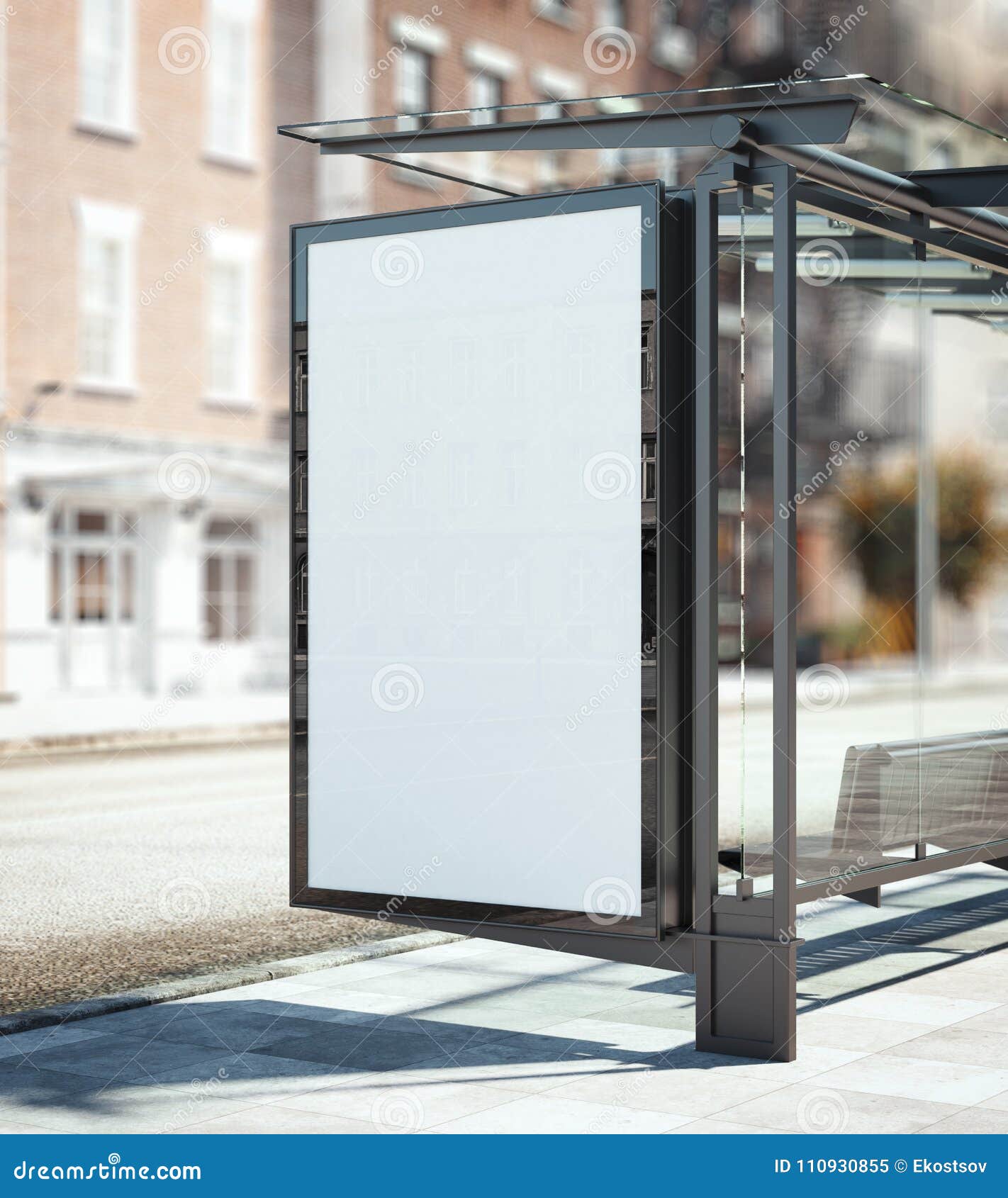 Bus Stop with Blank Ad Banner. 3d Rendering Stock Illustration ...