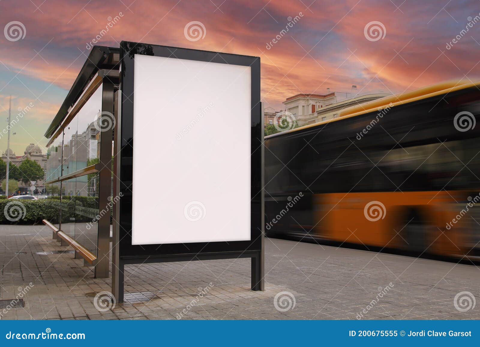 Bus Stop with Blank Billboard Stock Image - Image of commercial ...