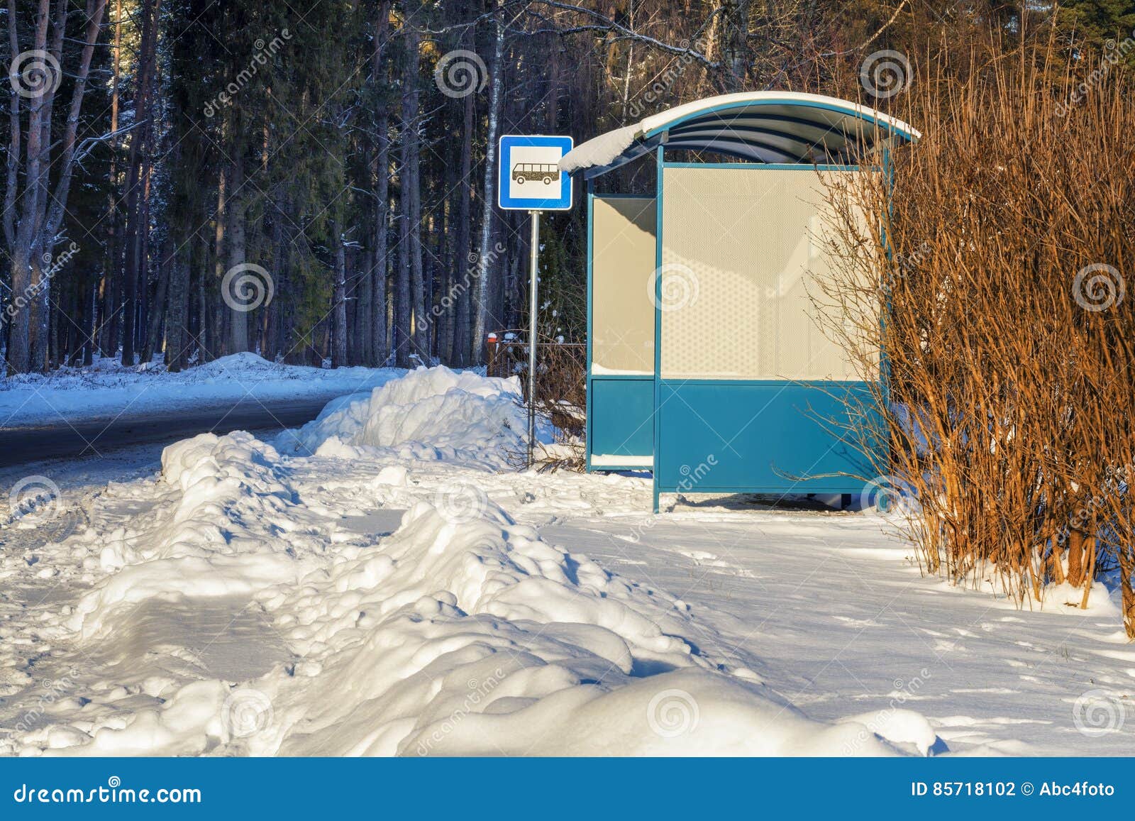 Bus Stop,bus Shelter in Winter Stock Photo - Image of road, winter ...