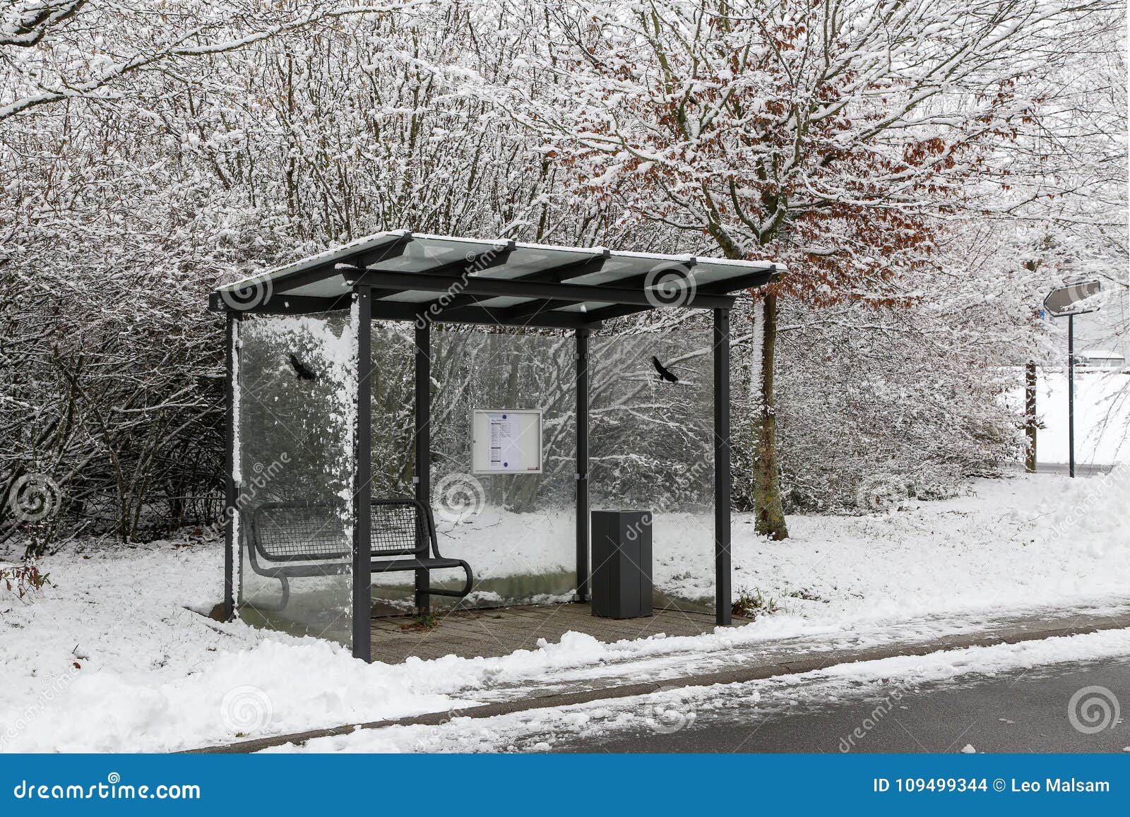 Bus stop in winter stock photo. Image of transportation - 109499344