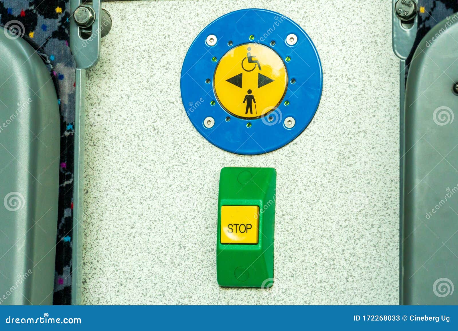 Stop buttons inside a bus stock image. Image of button - 172268033
