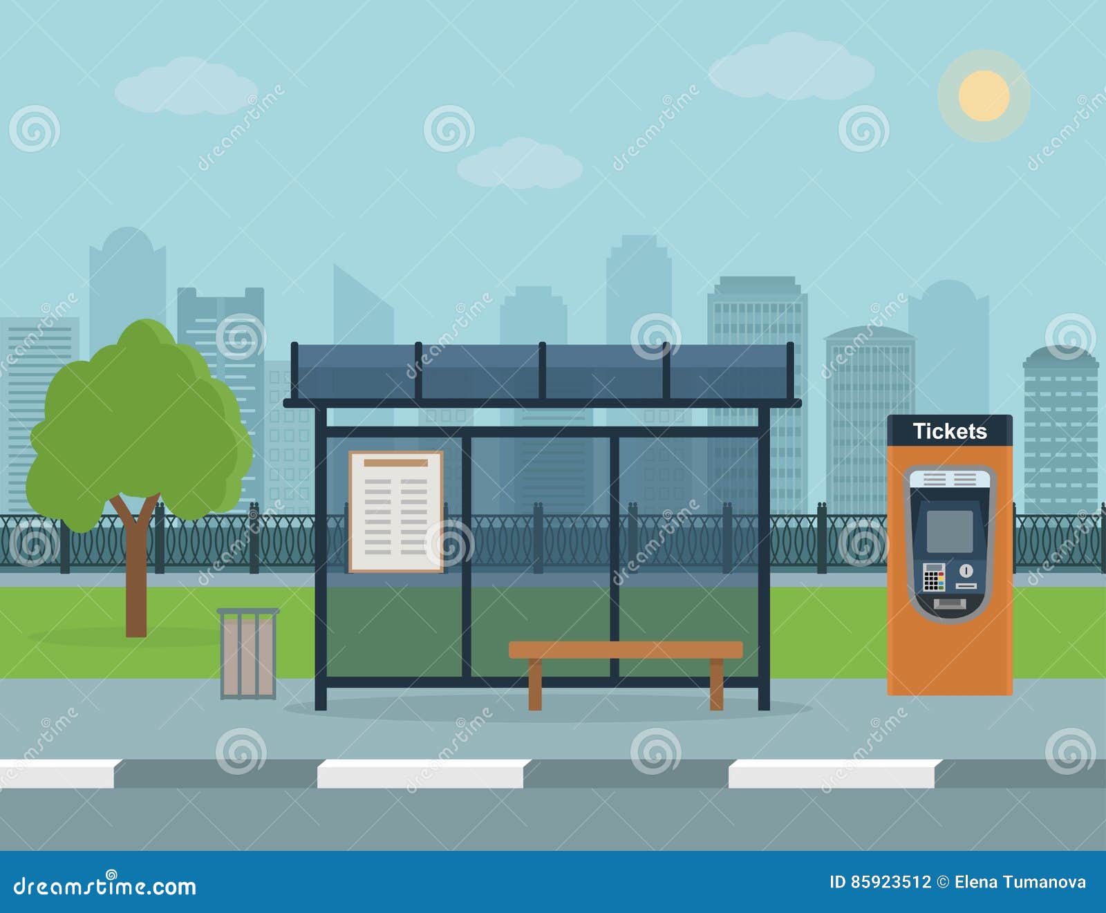 Bus Stop City Light Billboard Illustration Cartoon Vector ...