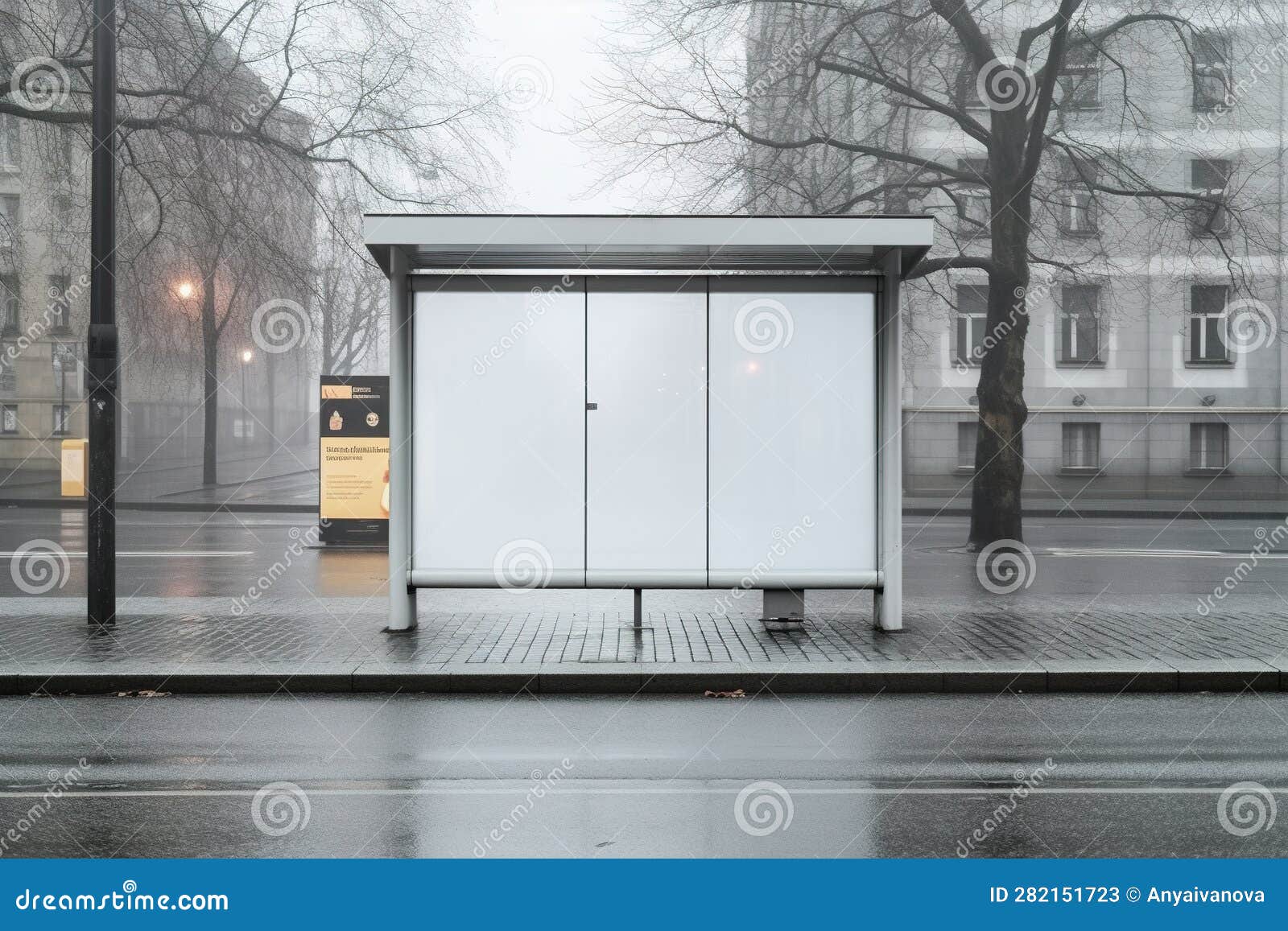A Bus Stop on a City Street in the Rain. Generative AI Image. Stock ...