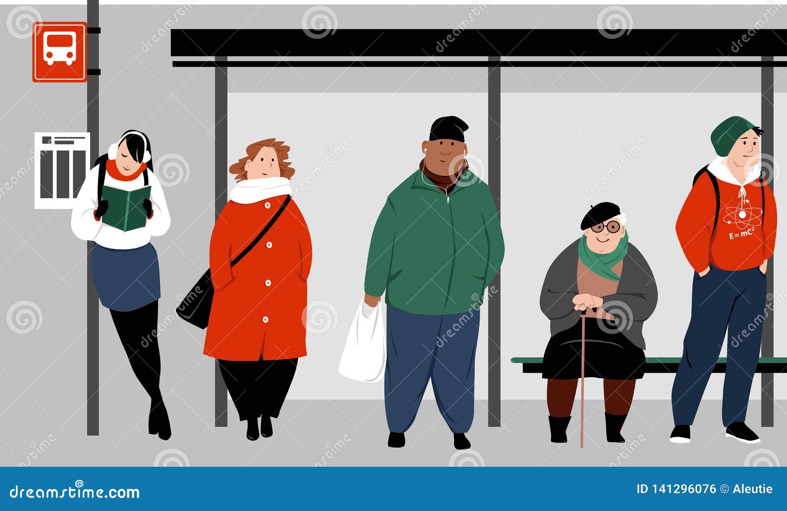 Bus stop crowd stock vector. Illustration of morning - 141296076