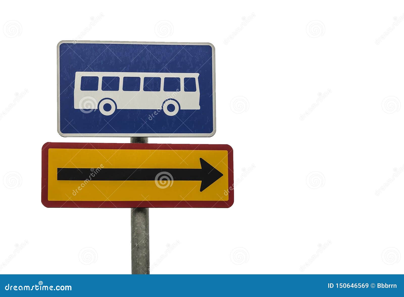 Bus Stop Direction Sign Isolated on White Stock Image - Image of board ...