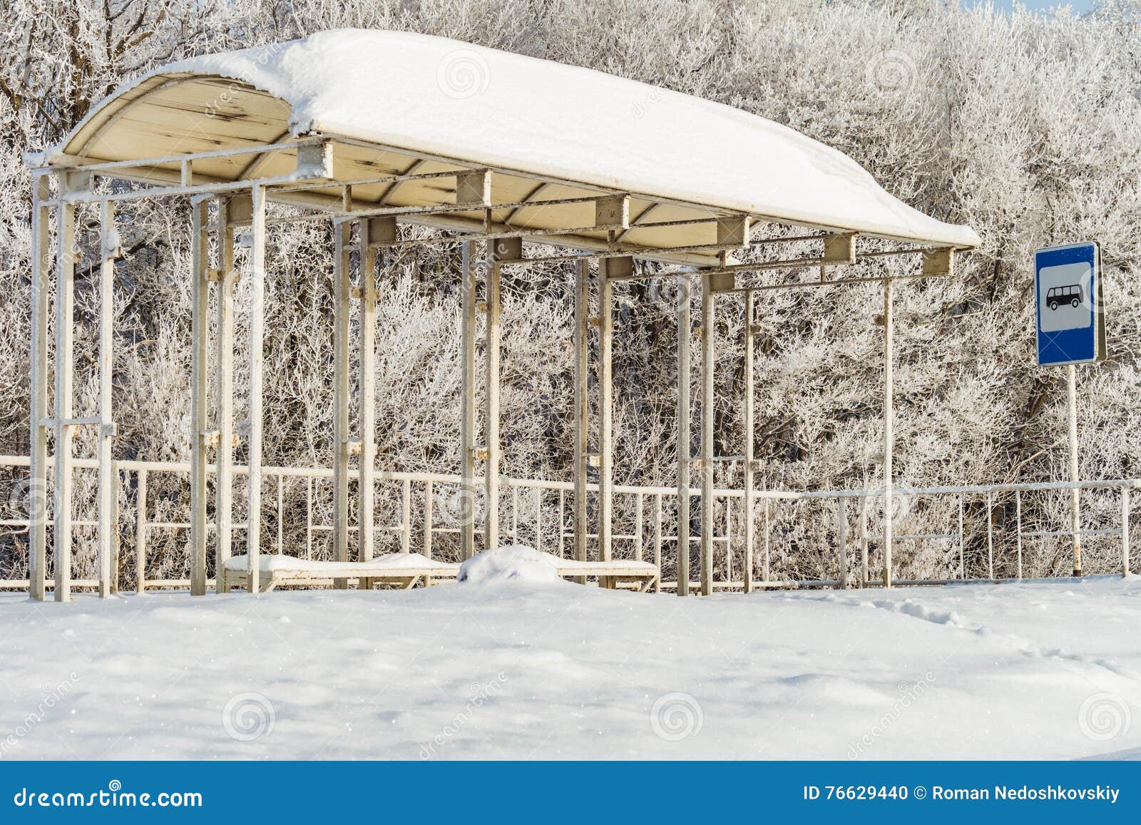 Bus stop stock photo. Image of empty, hoar, freeze, ecology - 76629440