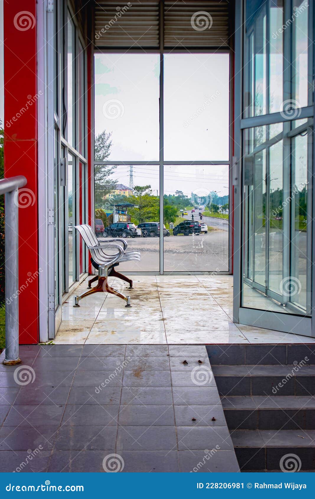 The Bus Stop in Front of the Campus Area Stock Image - Image of door ...