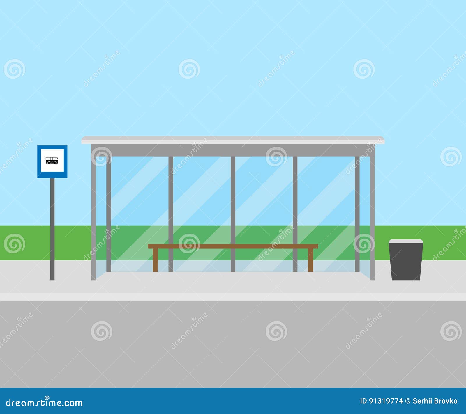 Bus stop, front view stock vector. Illustration of river - 91319774