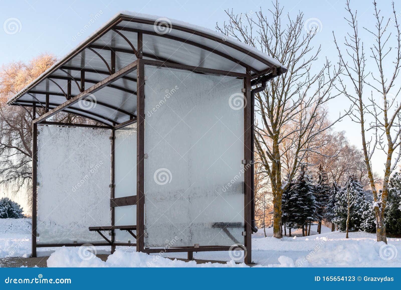 Bus Stop with Frozen Glass in a Winter Morning Stock Image - Image of ...