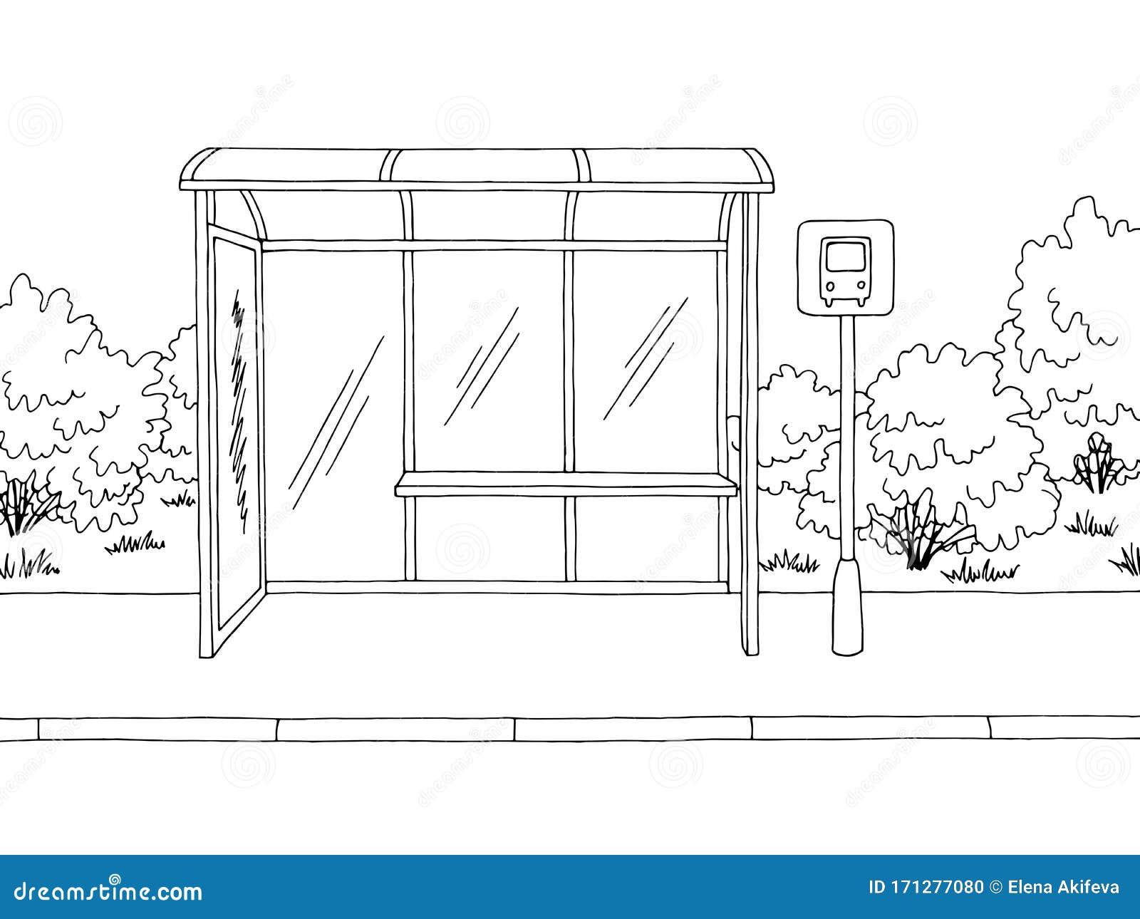 Bus Stop Graphic Black White Sketch Illustration Vector Stock Vector ...