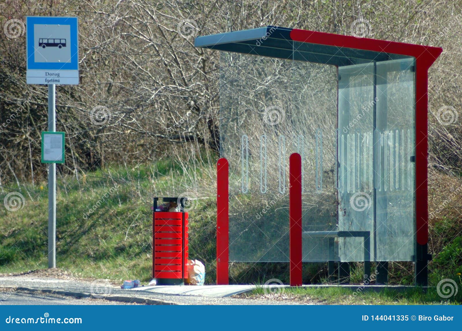 Bus Stop with Information Board. Stock Image - Image of billboard ...