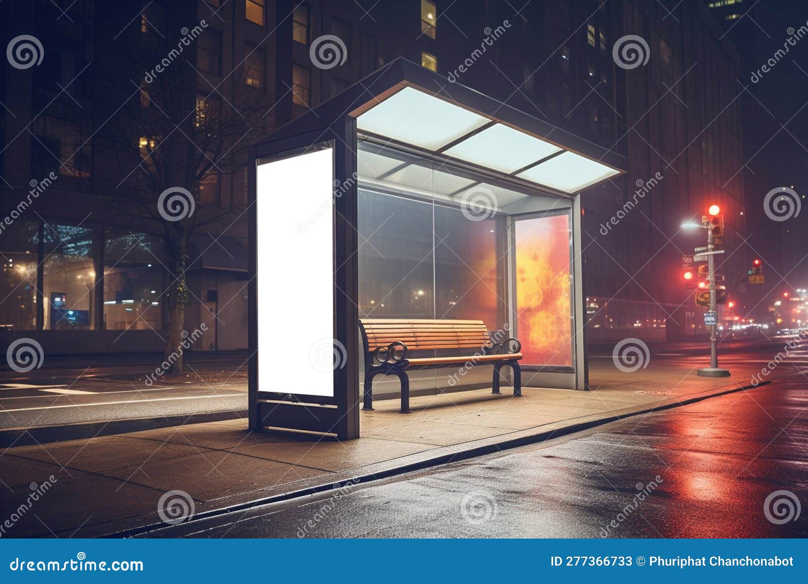 A Bus Stop with a Large Blank Billboard on the Pavement with Generative ...