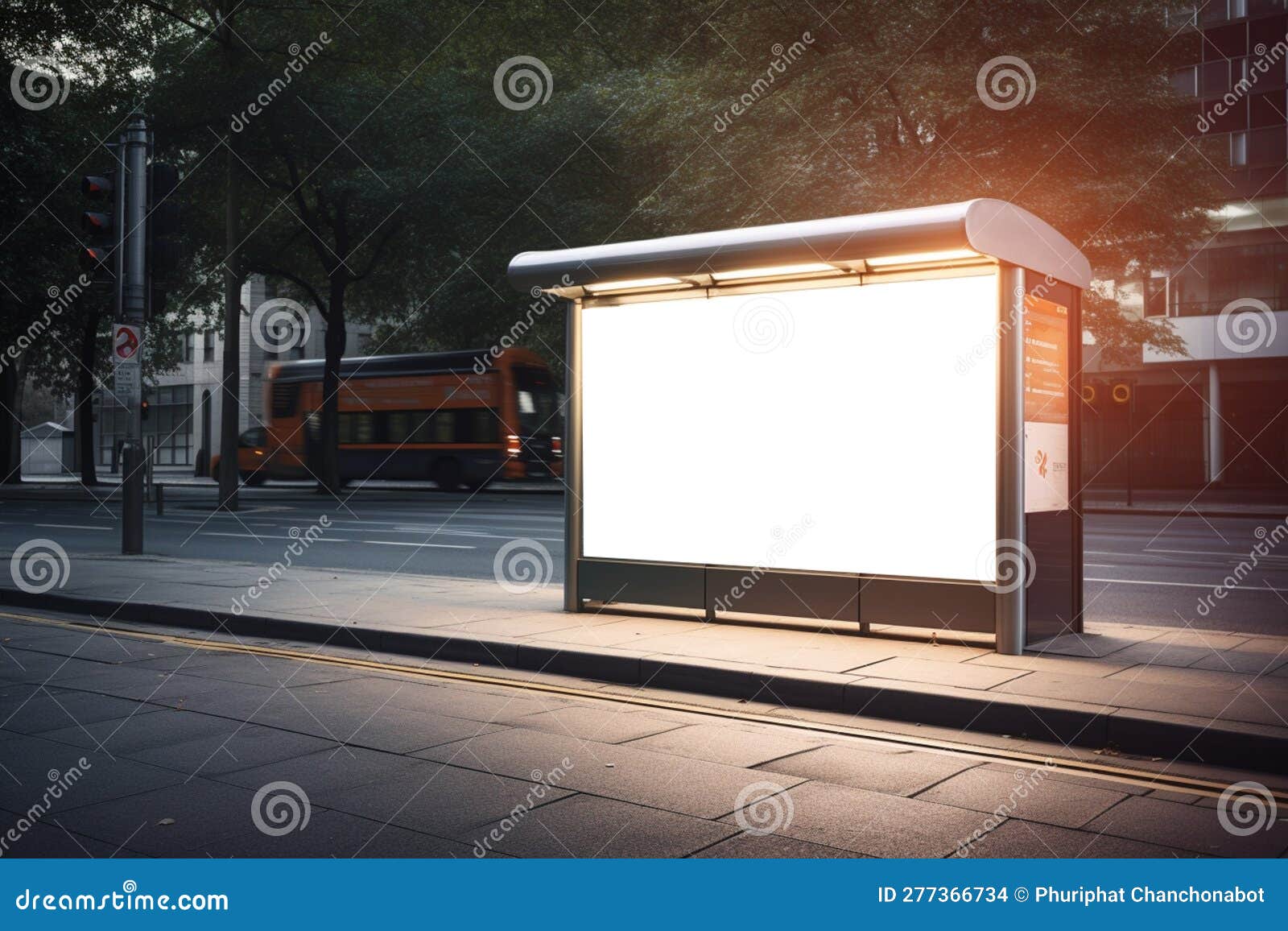 A Bus Stop with a Large Blank Billboard on the Pavement with Generative ...