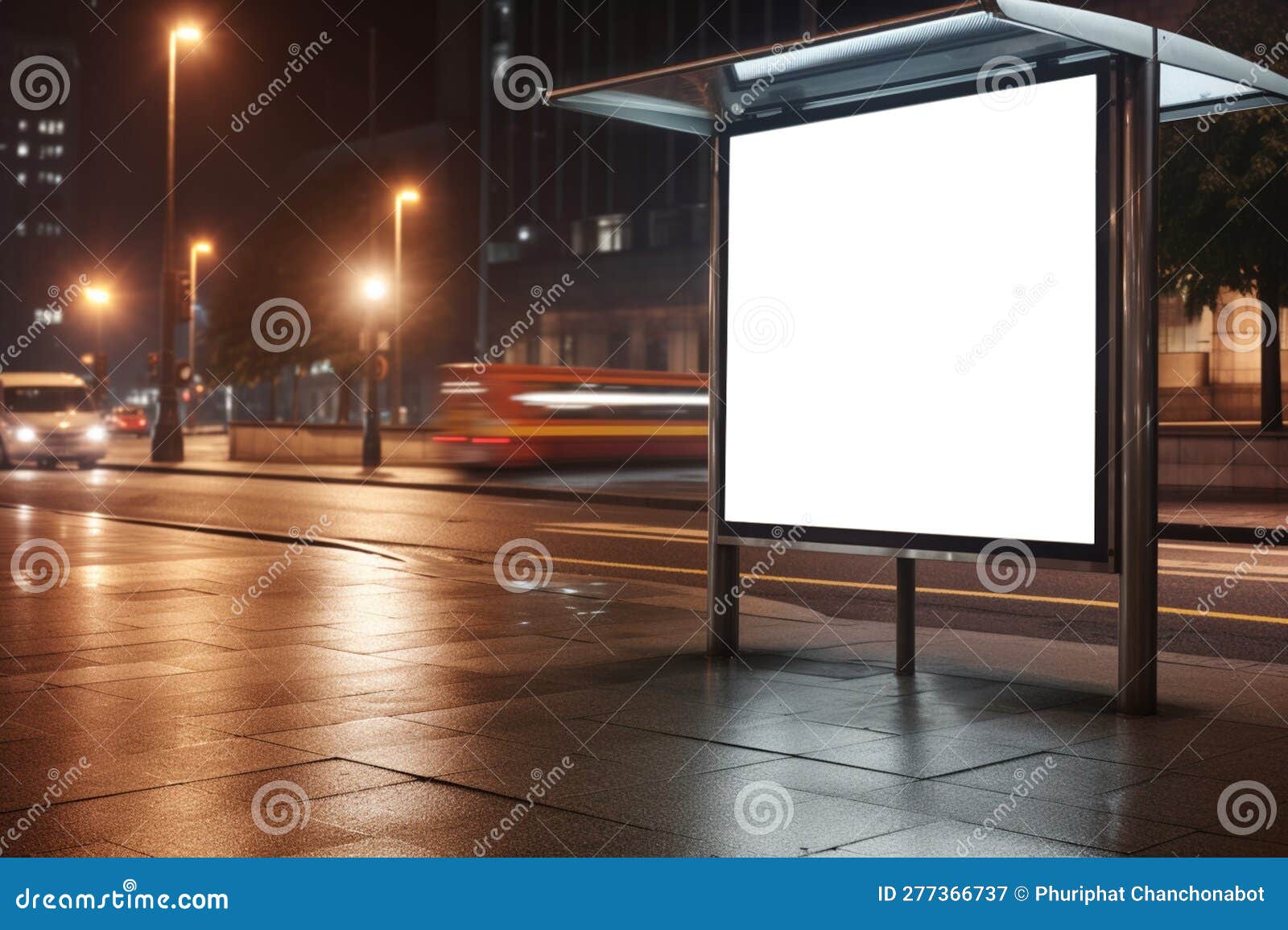 A Bus Stop with a Large Blank Billboard on the Pavement with Generative ...
