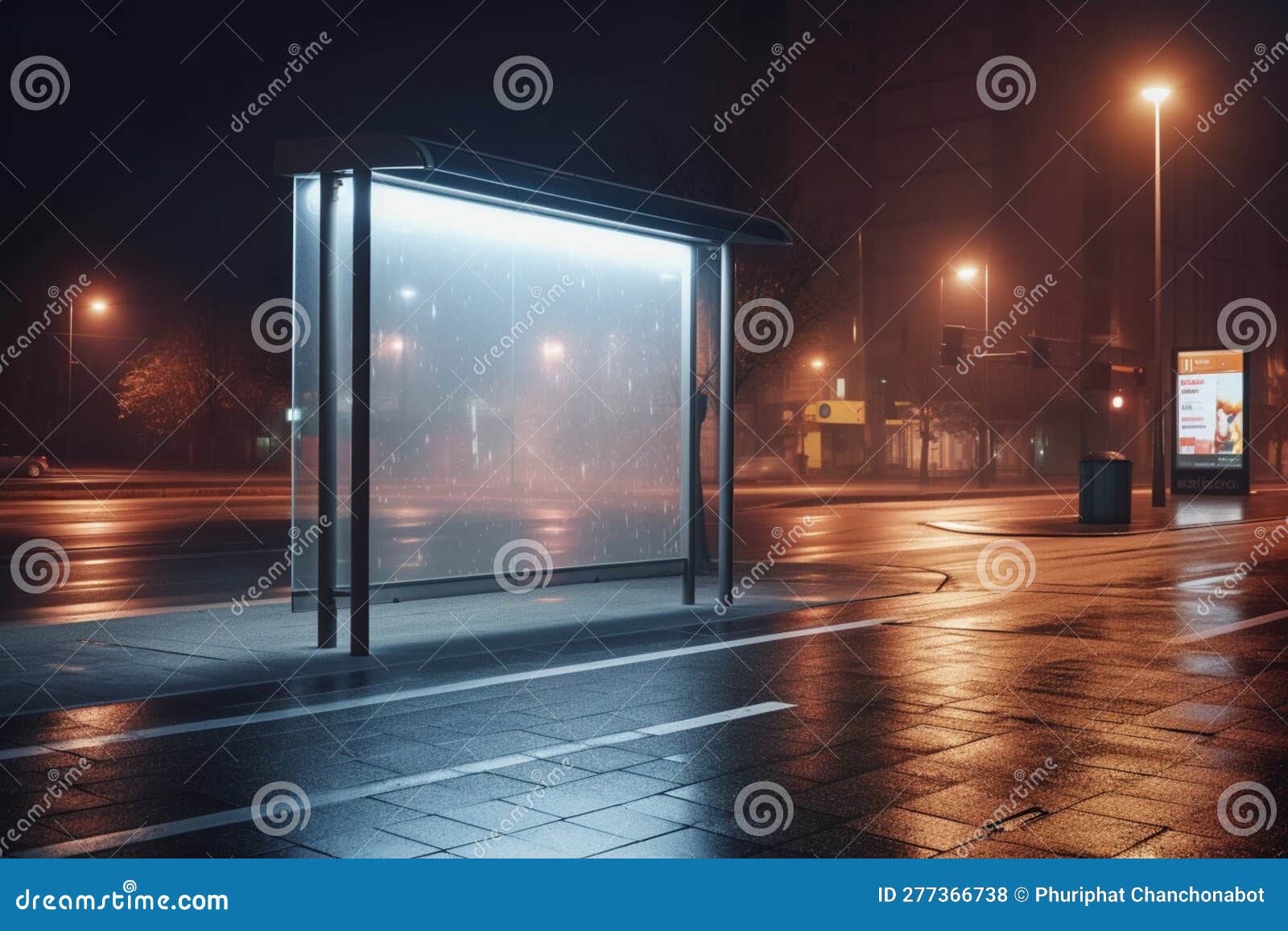 A Bus Stop with a Large Blank Billboard on the Pavement with Generative ...