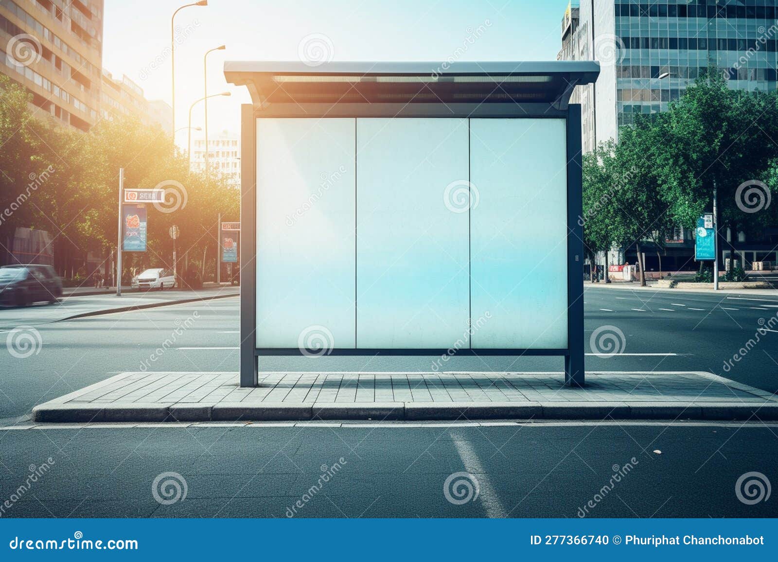 A Bus Stop with a Large Blank Billboard on the Pavement with Generative ...