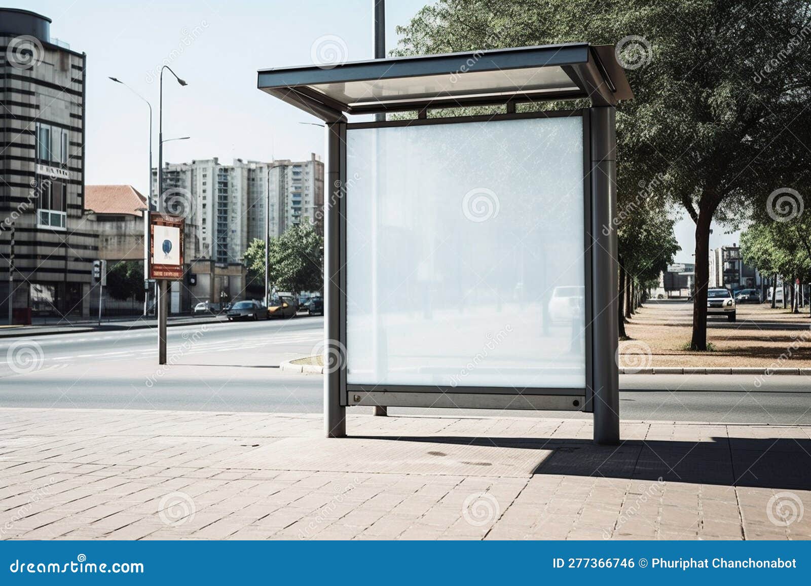 A Bus Stop with a Large Blank Billboard on the Pavement with Generative ...