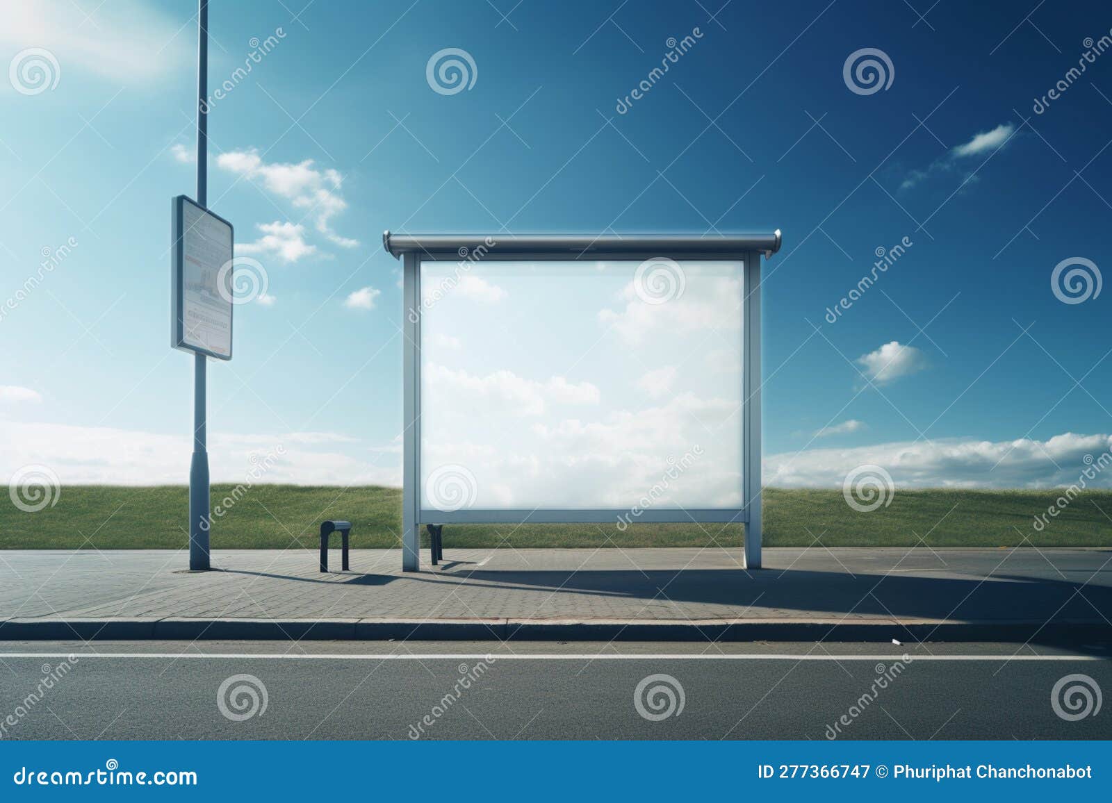A Bus Stop with a Large Blank Billboard on the Pavement with Generative ...