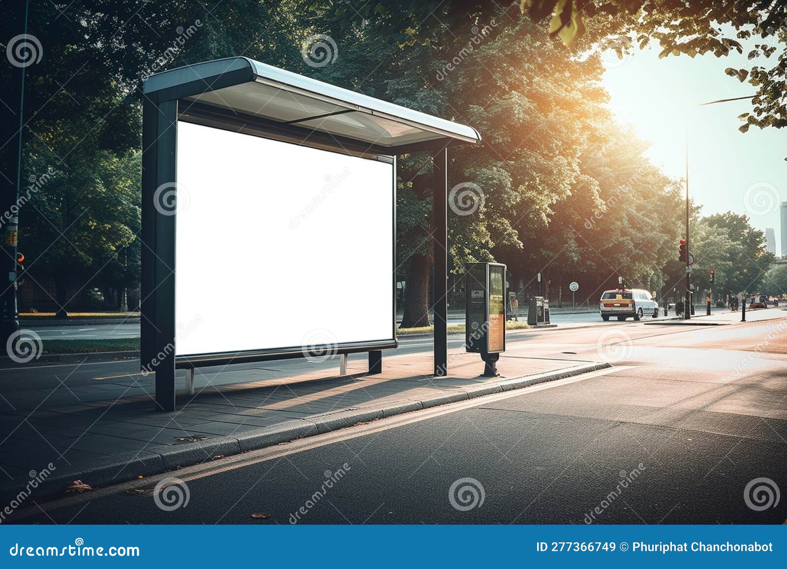 A Bus Stop with a Large Blank Billboard on the Pavement with Generative ...