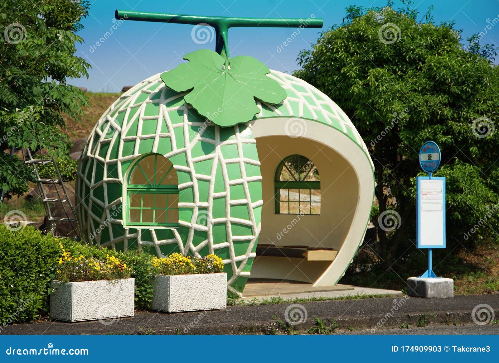 Bus stop of the melon stock image. Image of green, form - 174909903