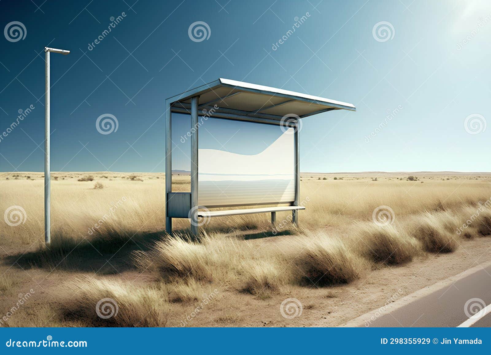 Bus Stop in the Middle of the Desert. 3D Rendering Stock Illustration ...