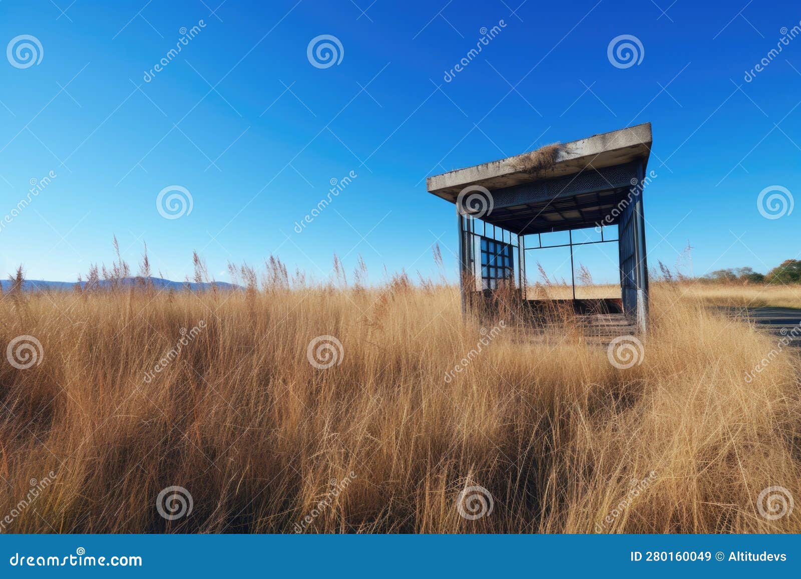 Bus Stop in the Middle of Nowhere, with Tall Grass and Clear Blue Sky ...