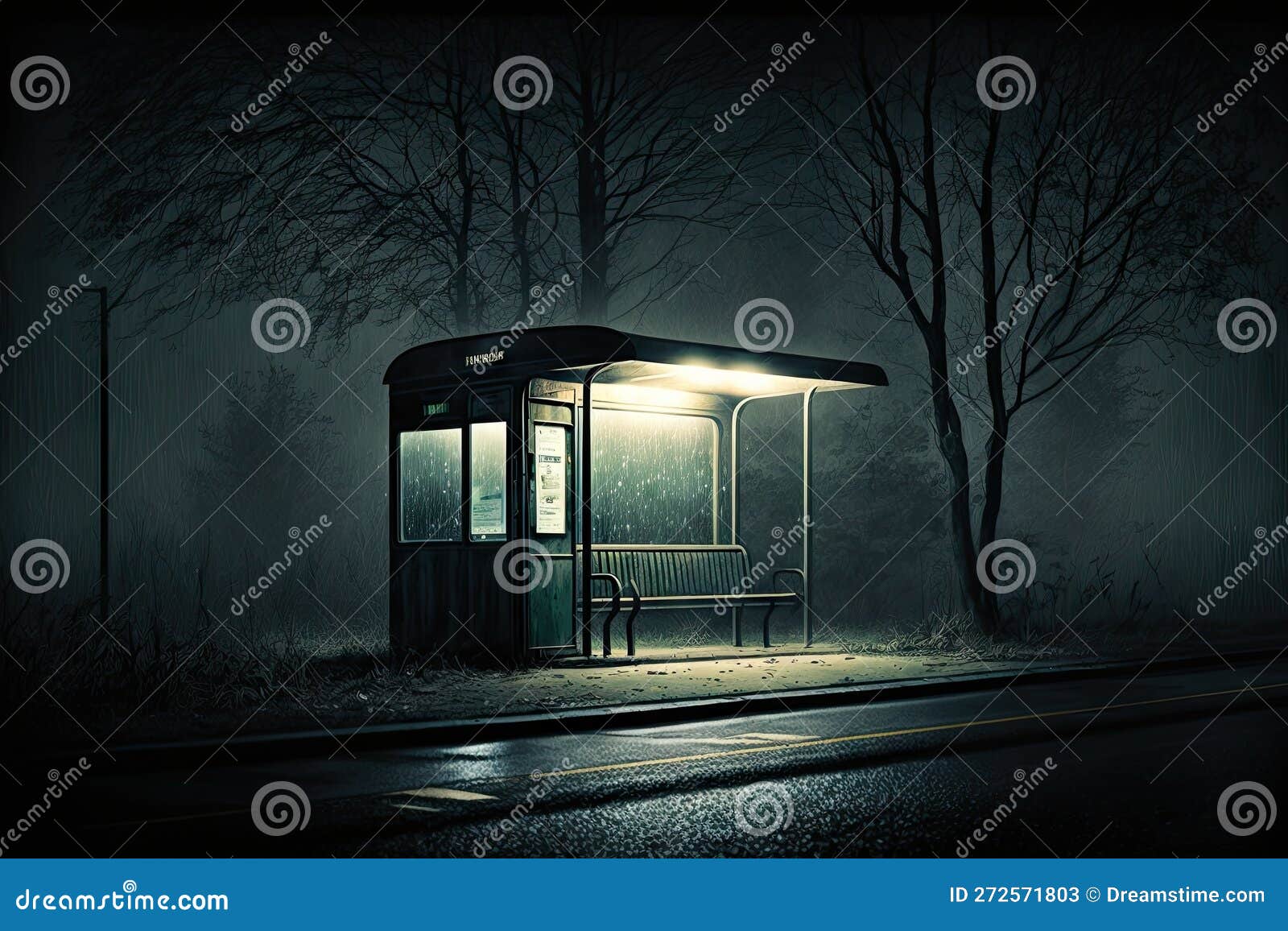 Bus Stop with No Lights, Surrounded by Darkness and Mysterious Shadows ...