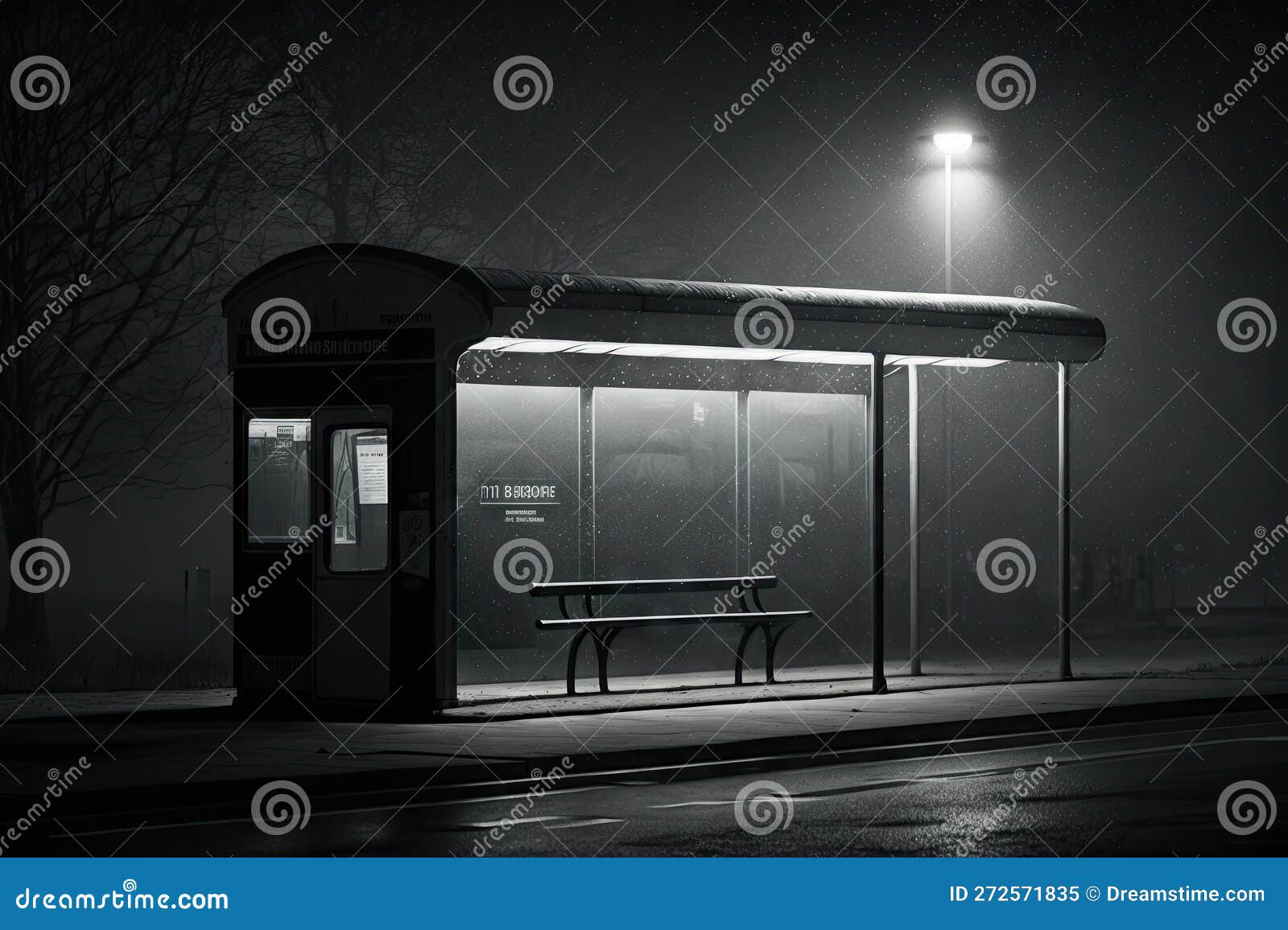 Bus Stop with No Lights, Surrounded by Darkness and Mysterious Shadows ...