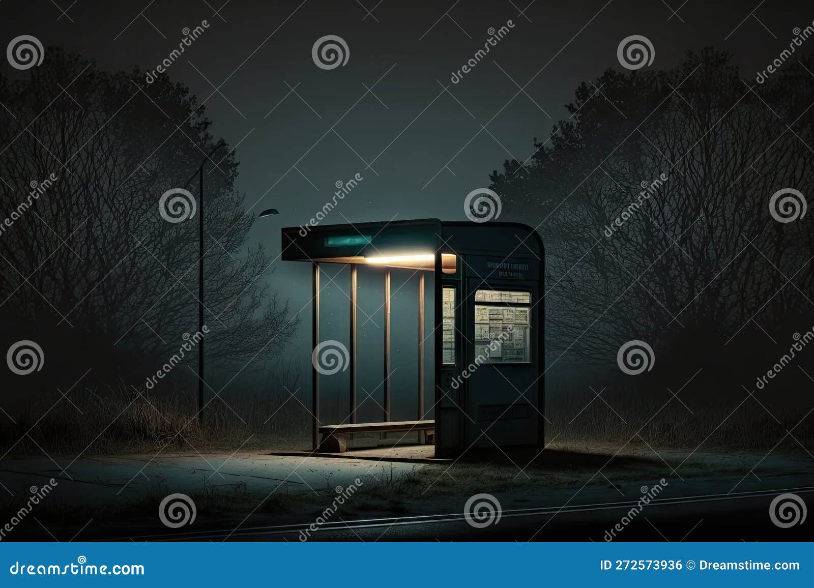 Bus Stop with No Lights, Surrounded by Darkness and Silence Stock ...