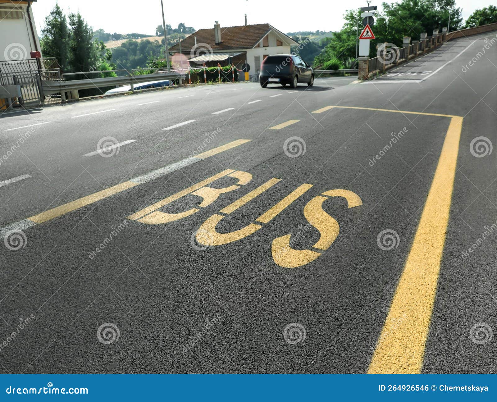 Bus Stop Pad on Asphalt Road on Sunny Day Stock Photo - Image of ...