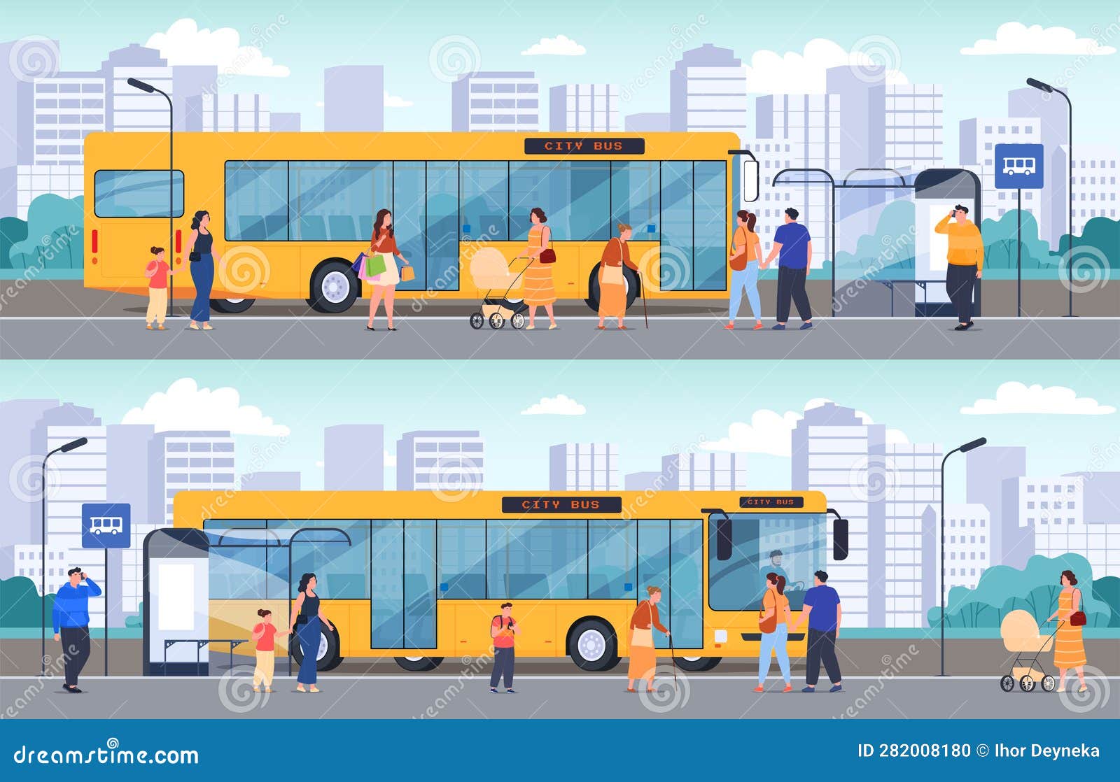 Bus Stop with Passengers. Public Bus for Transporting Passengers ...