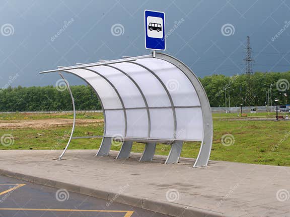 Bus Stop with Pavilion on Asphalt Road Stock Photo - Image of nature ...