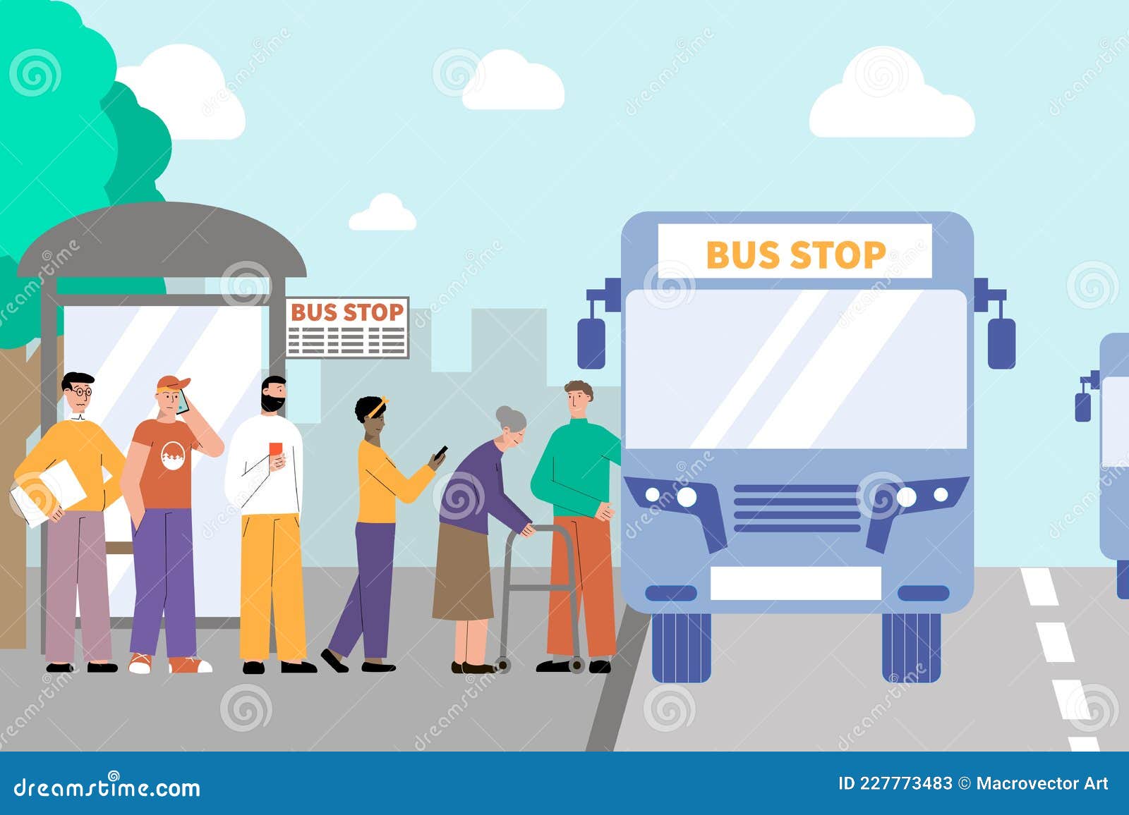 Bus Stop Queue Composition stock vector. Illustration of public - 227773483