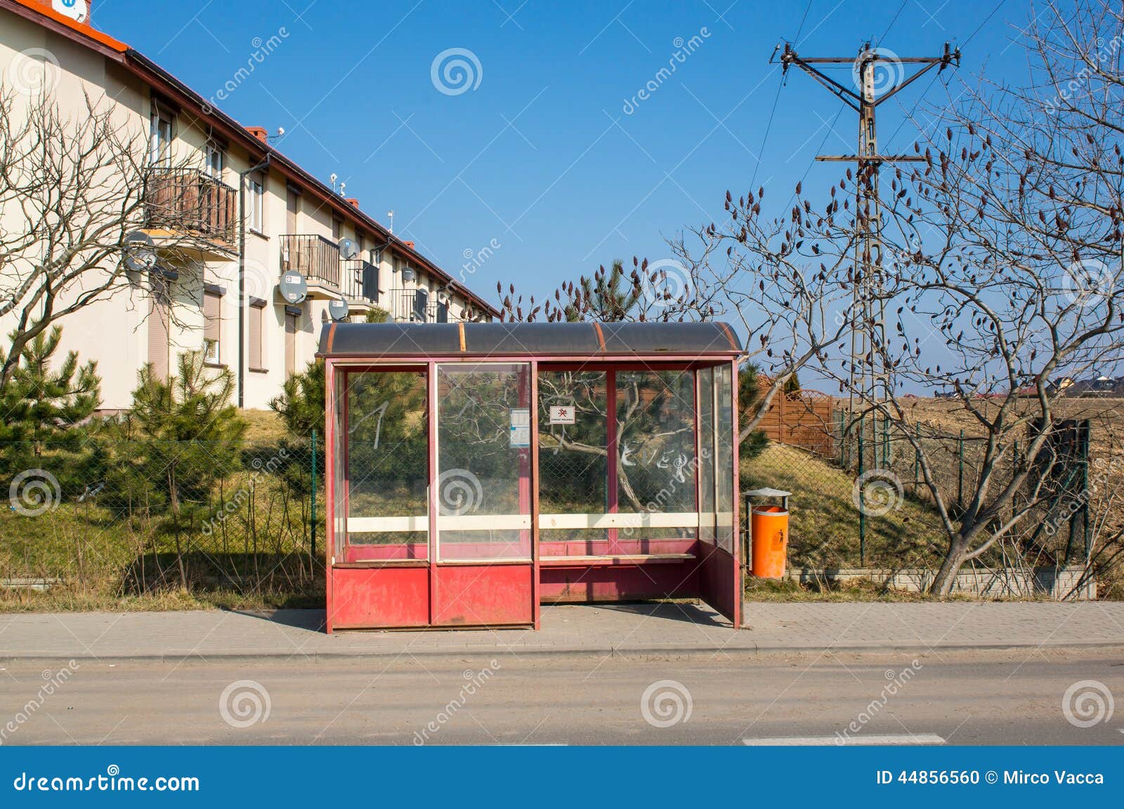 Bus stop editorial image. Image of sunny, february, cable - 44856560