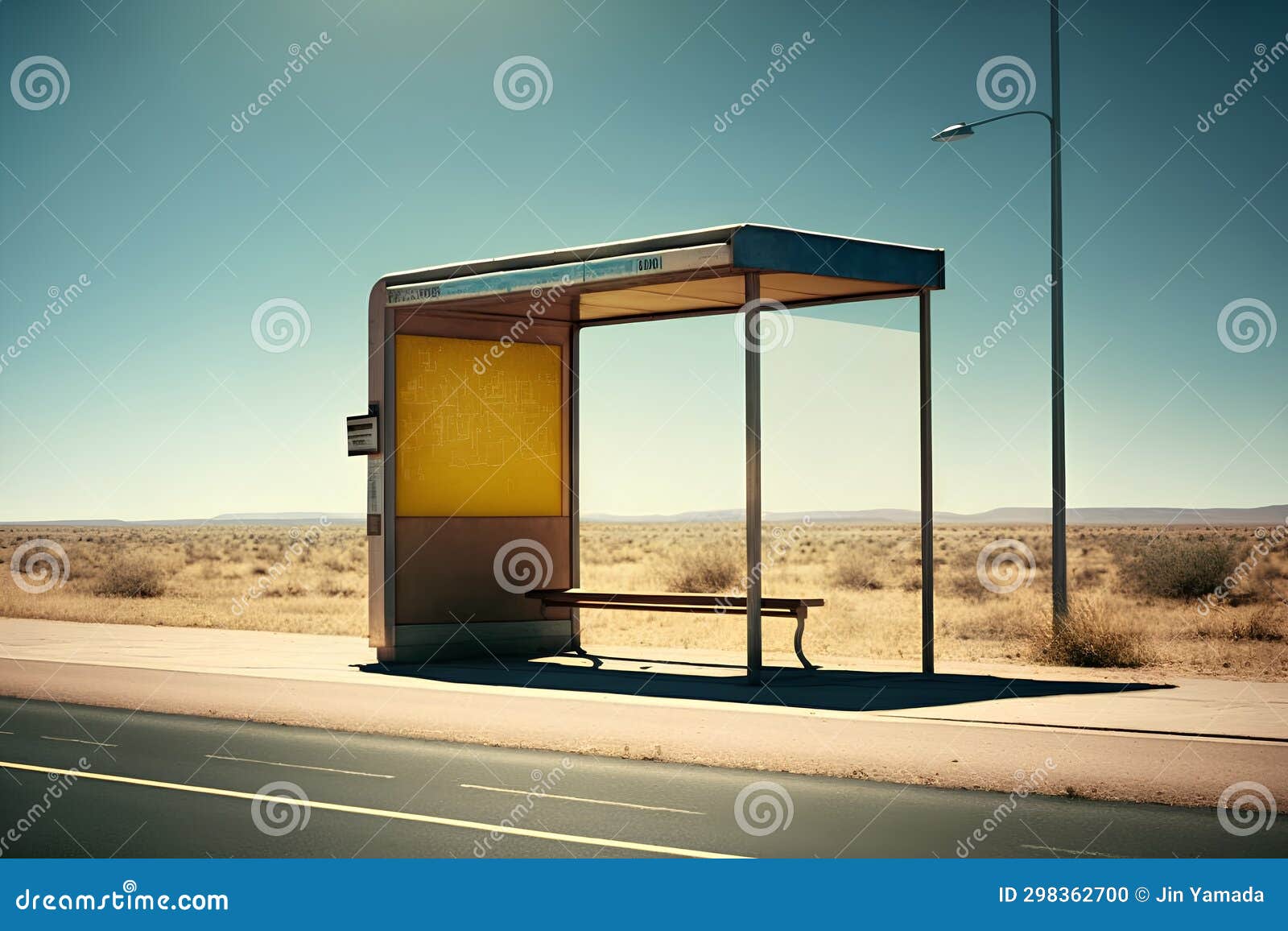 Bus Stop on the Road in the Desert. 3d Illustration Stock Illustration ...