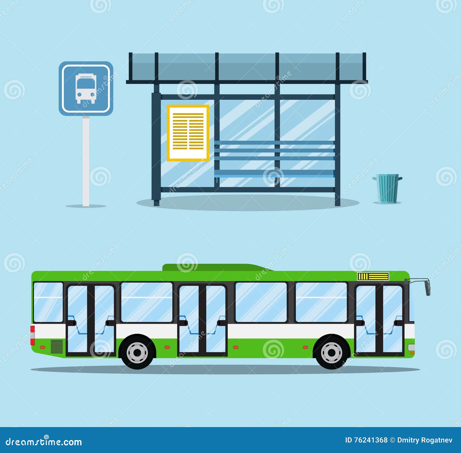 Bus Stop With Seats And Payment Kiosk. Front And Side View. Cartoon ...