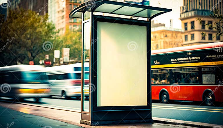 Bus Stop on the Side of the Road with Bus in the Background. Generative ...