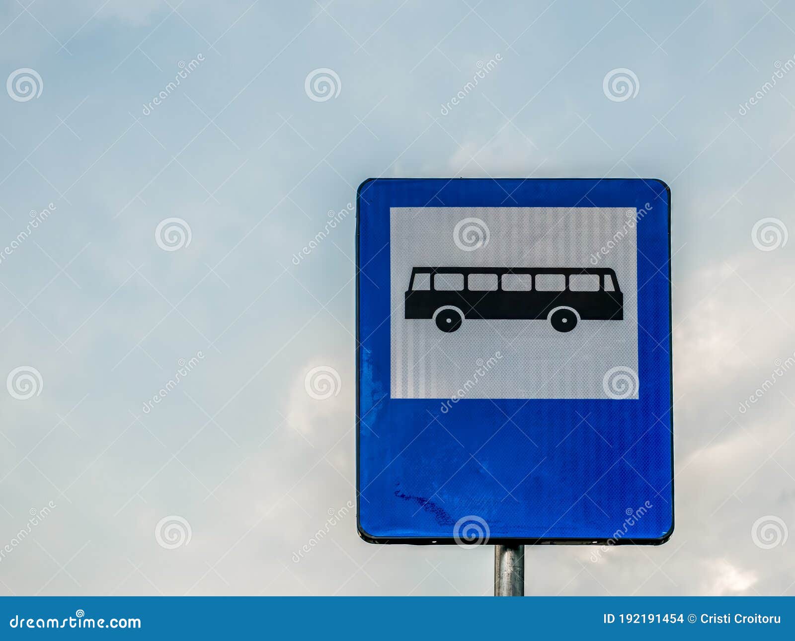 Bus Stop Sign in Bucharest Against Cloudy Sky Stock Photo - Image of ...