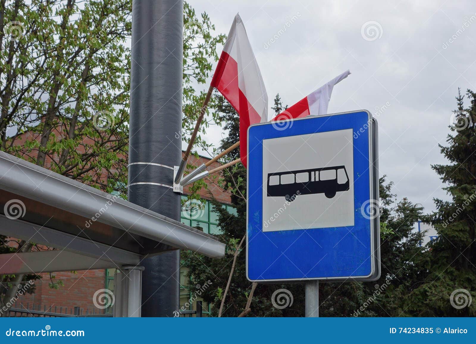 Bus stop sign in Bydgoszcz stock image. Image of bydgoszcz - 74234835