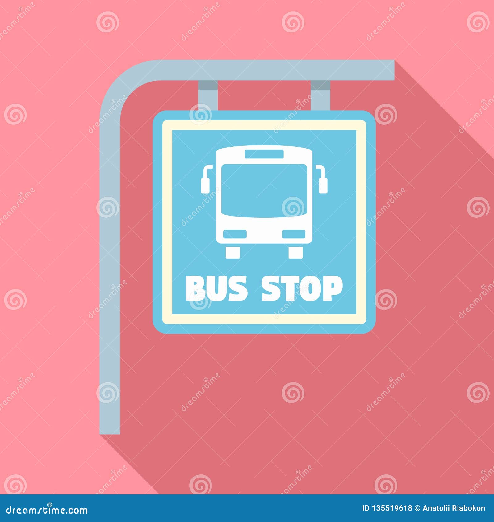 Bus Stop Sign Icon, Flat Style Stock Vector - Illustration of graphic ...
