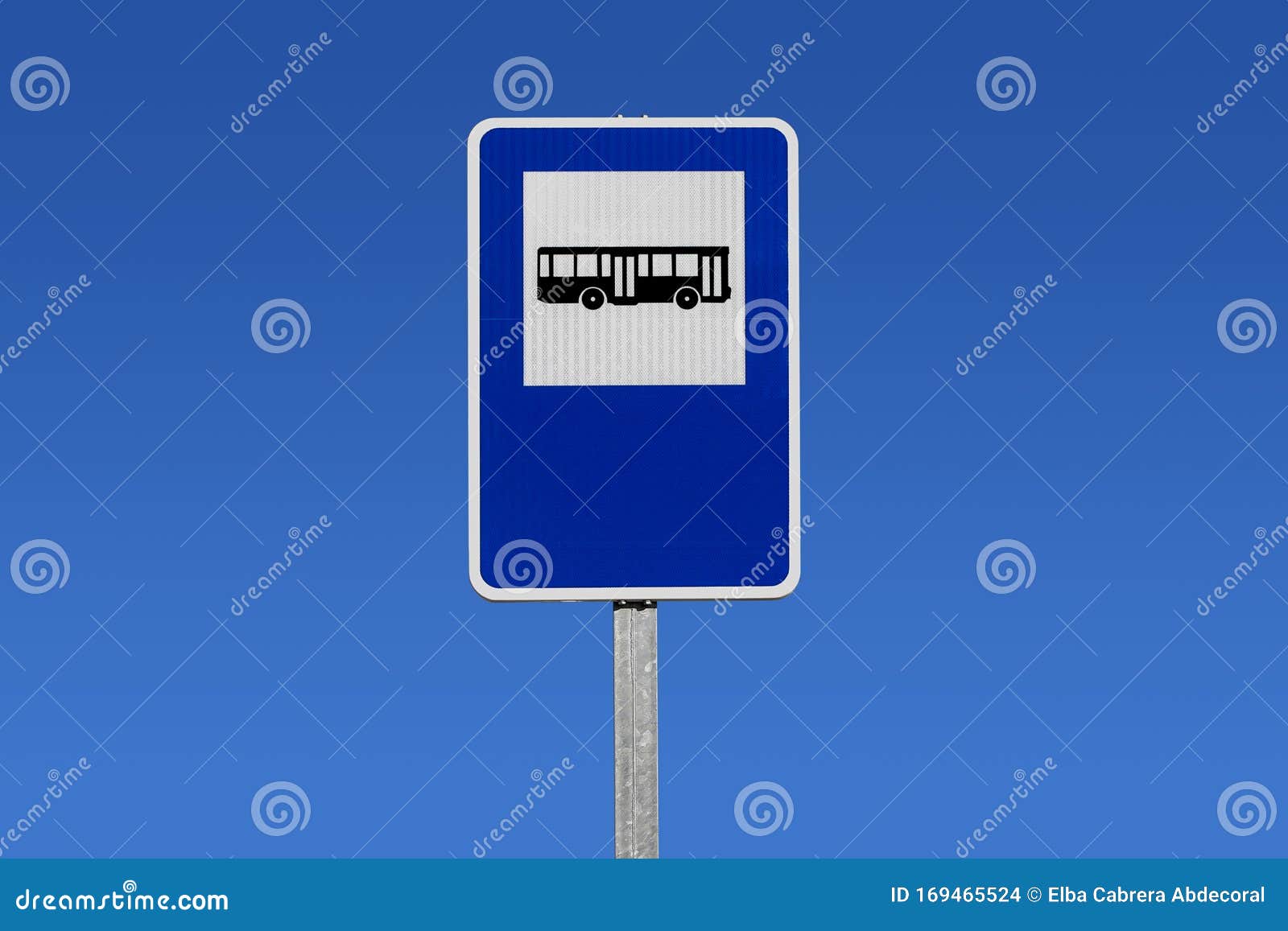 Bus stop sign on pole stock photo. Image of blue, daytime - 169465524