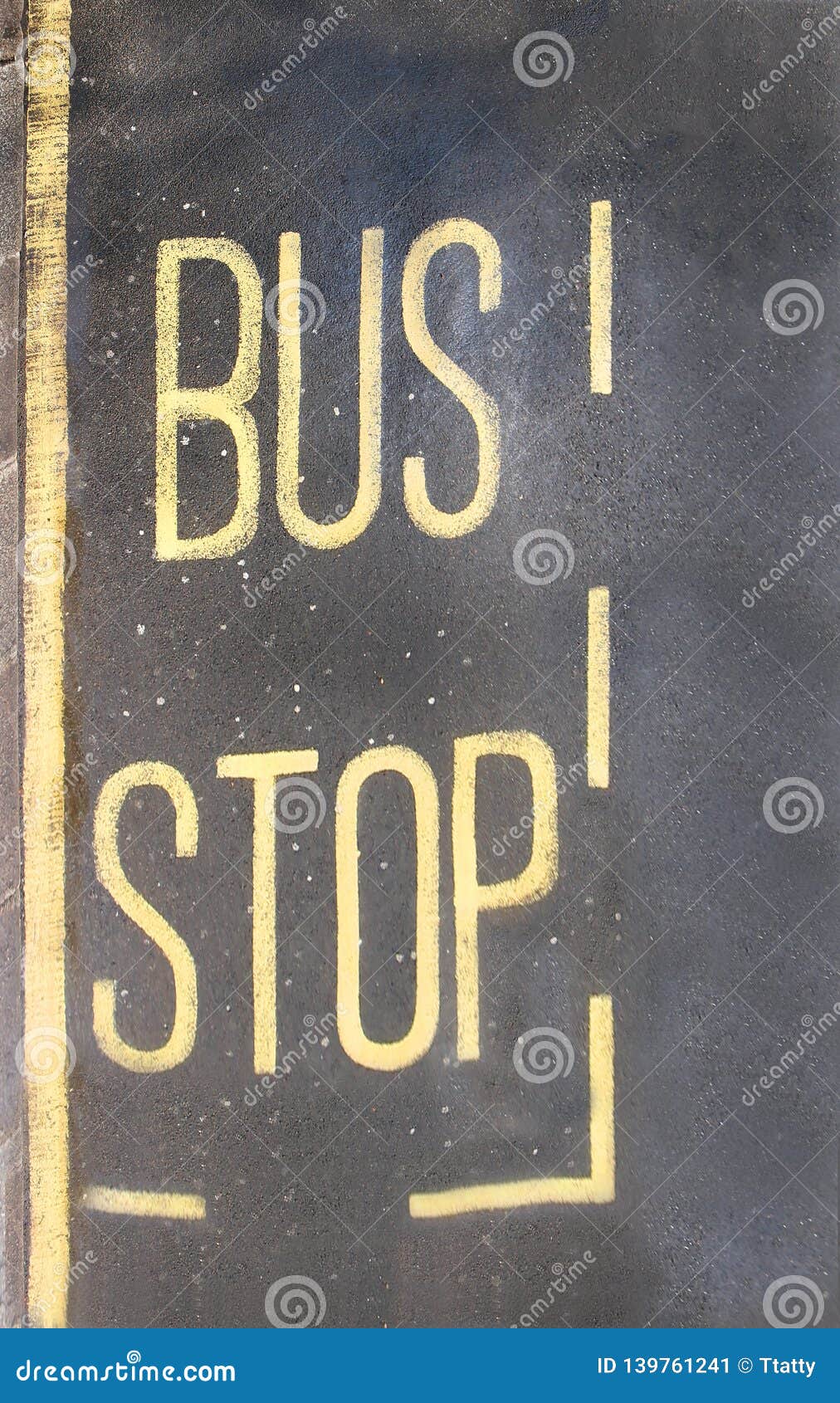 Bus Stop Sign on Street Pavement Stock Image - Image of text, letters ...